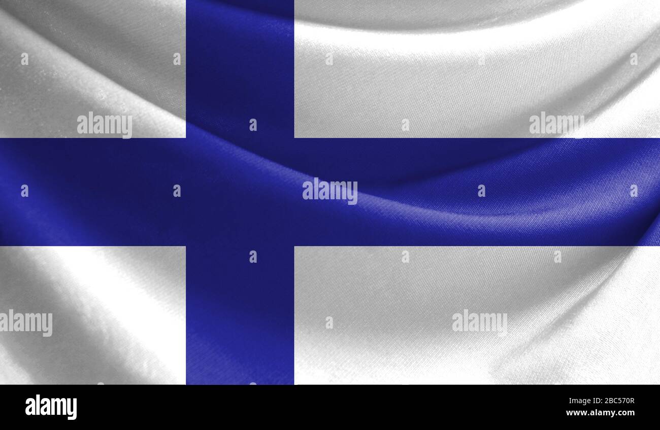 Realistic flag of Finland on the wavy surface of fabric Stock Photo - Alamy