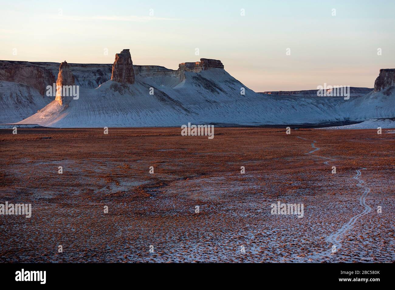 Rock formations, limestone mountains in the Ustyurt Plateau at Boszhira ...
