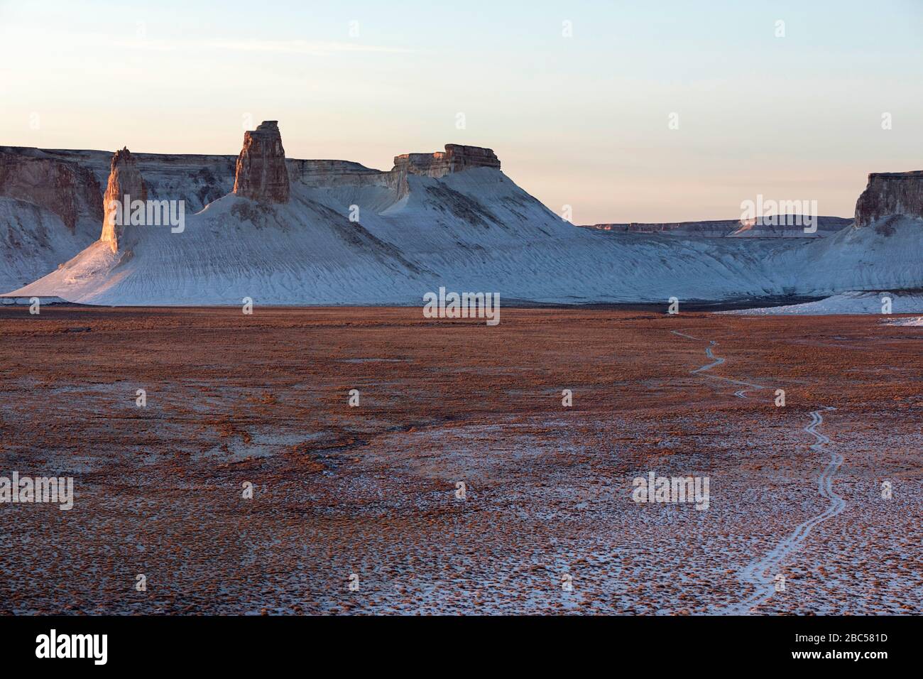 Rock formations, limestone mountains in the Ustyurt Plateau at Boszhira ...