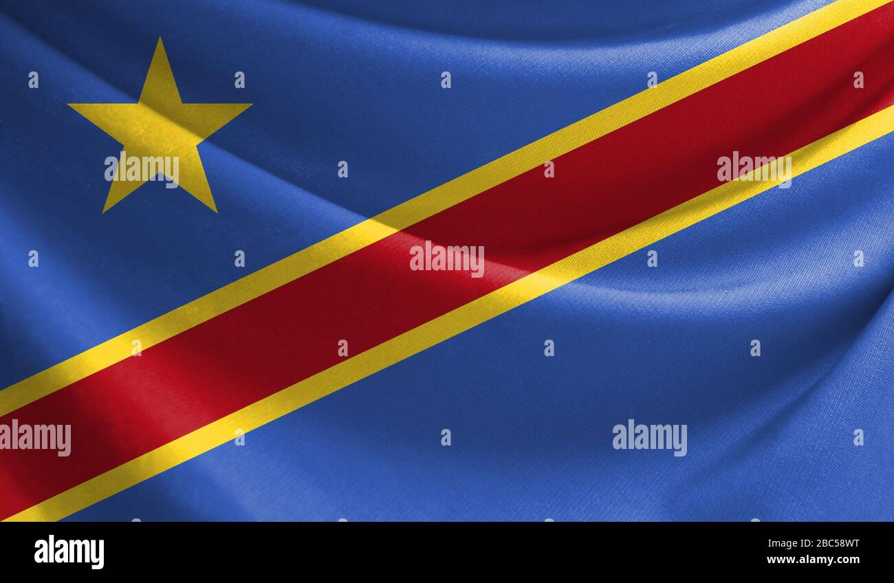 Realistic flag of Congo Democratic on the wavy surface of fabric Stock ...