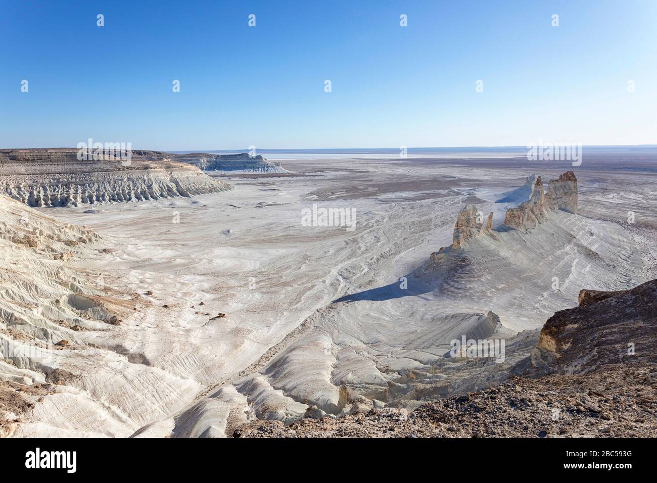 Spectacular rock formations, limestone mountains in the Ustyurt Plateau ...