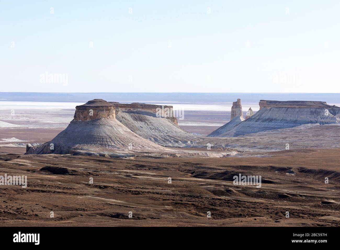Spectacular rock formations, limestone mountains in the Ustyurt Plateau ...
