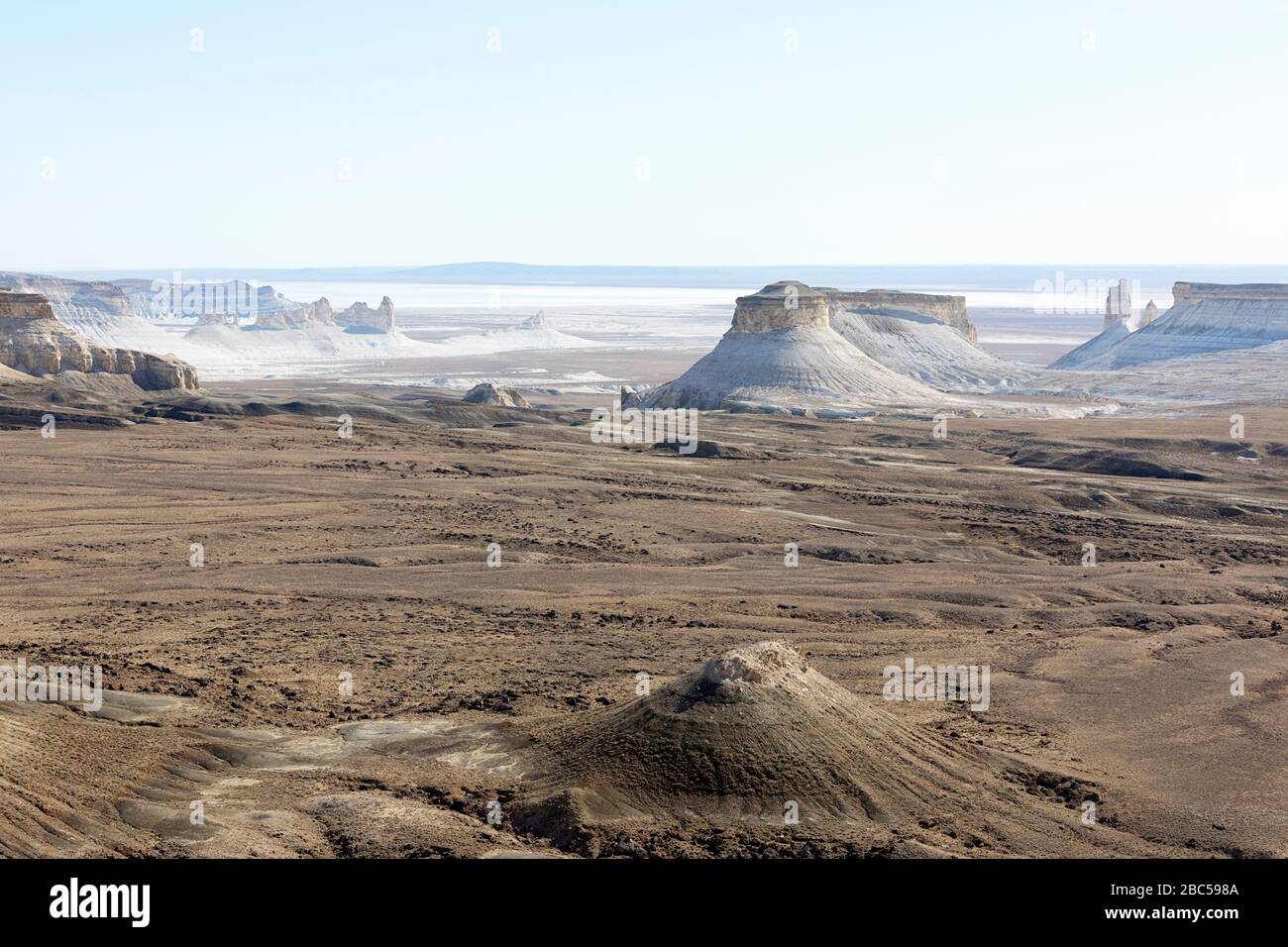 Spectacular rock formations, limestone mountains in the Ustyurt Plateau ...