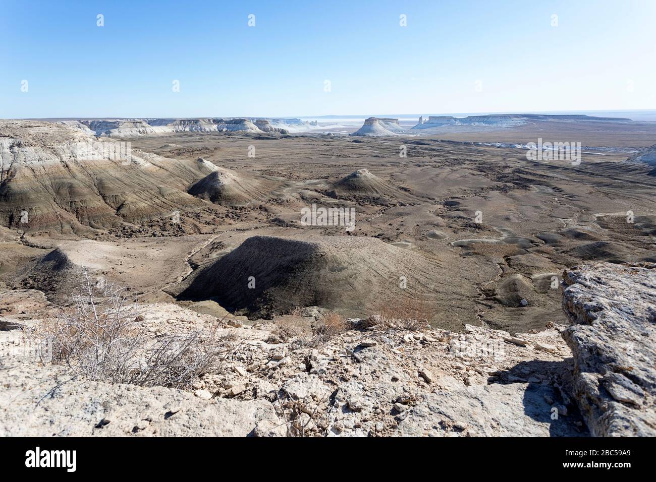 Spectacular rock formations, limestone mountains in the Ustyurt Plateau ...