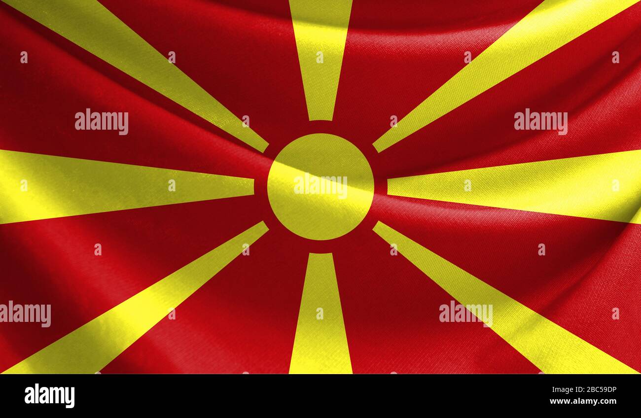 Realistic flag of Macedonia on the wavy surface of fabric Stock Photo ...