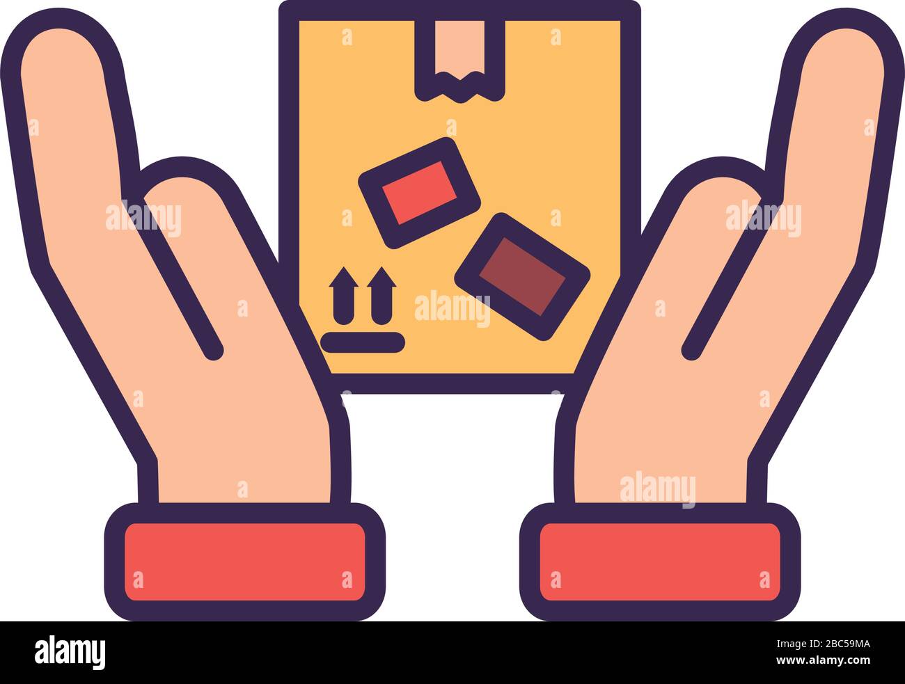 hand lifting box packing postal service line and fill style Stock ...