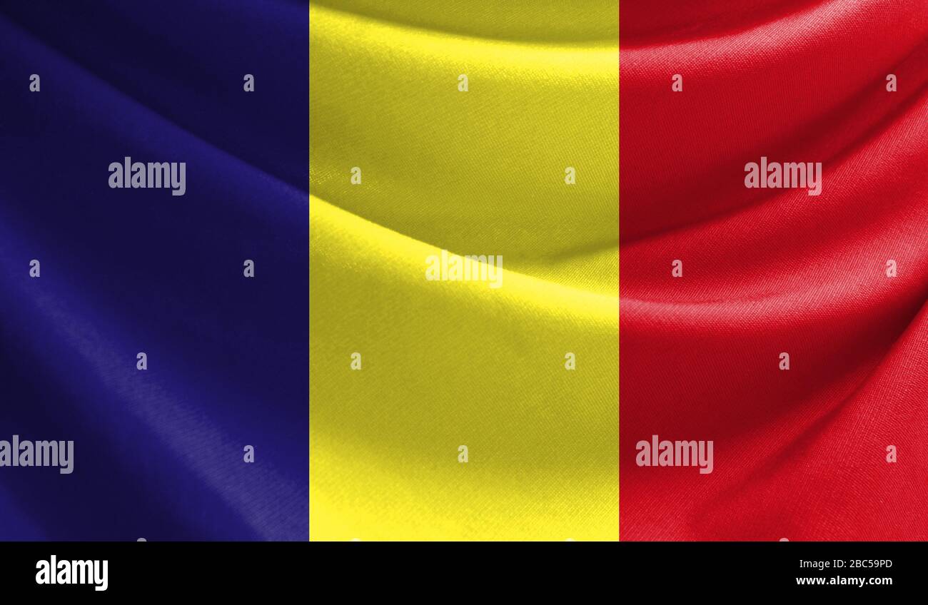 Realistic flag of Romania on the wavy surface of fabric Stock Photo - Alamy