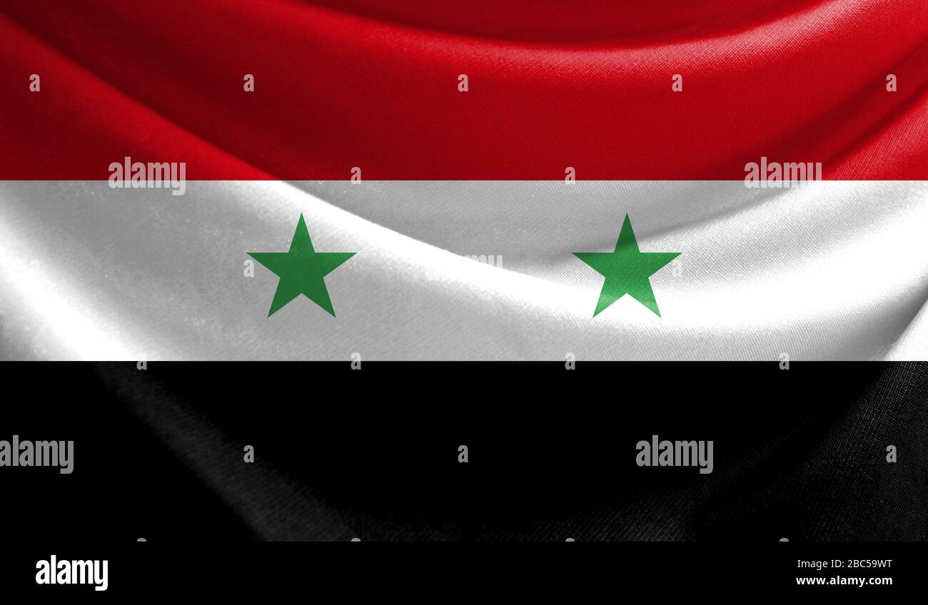 Realistic flag of Syria on the wavy surface of fabric Stock Photo - Alamy