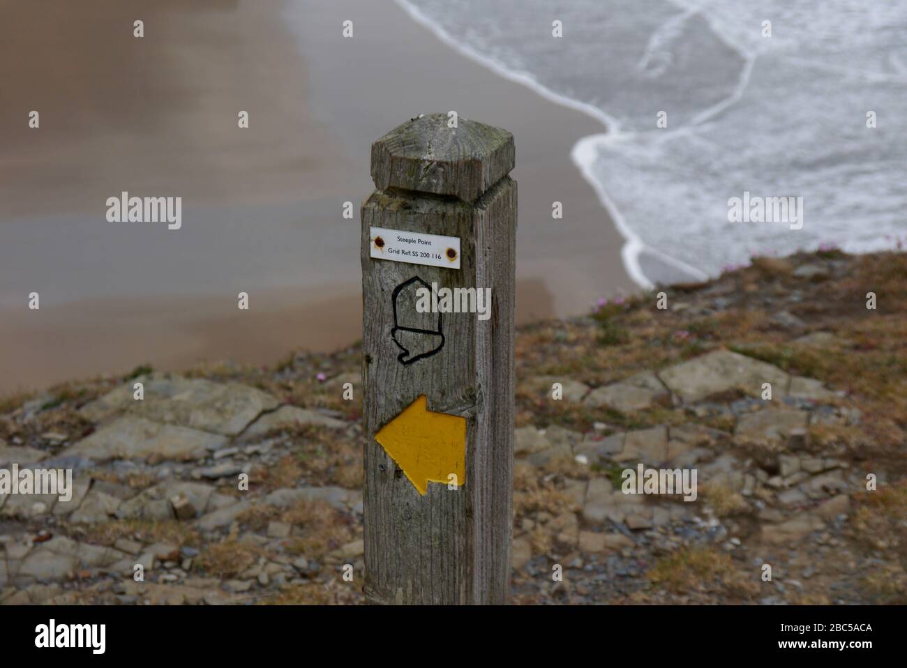 Wooden Signpost for Stepple Point on the Cliff Edge above Duckpool Bay ...