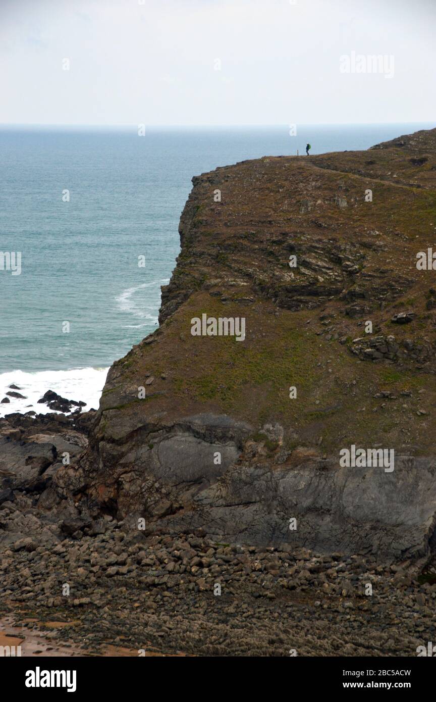 Lone Man Hiker Standing on the Cliff Edge at Steeple Point above ...