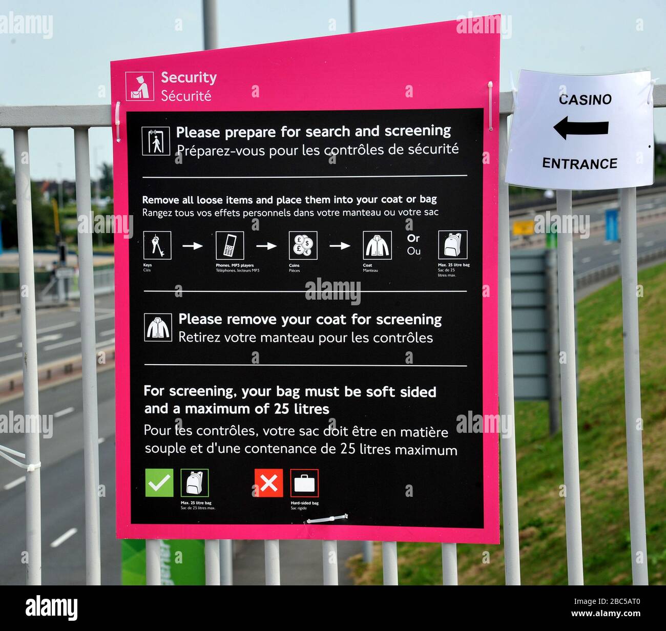 A Security sign outside the City of Coventry Stadium, venue for the New ...