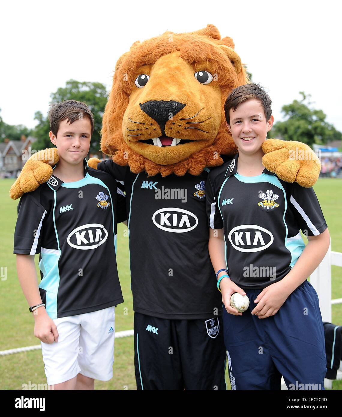 Surrey Lions' club mascot Caesar The Lion meets the day's mascots Stock ...