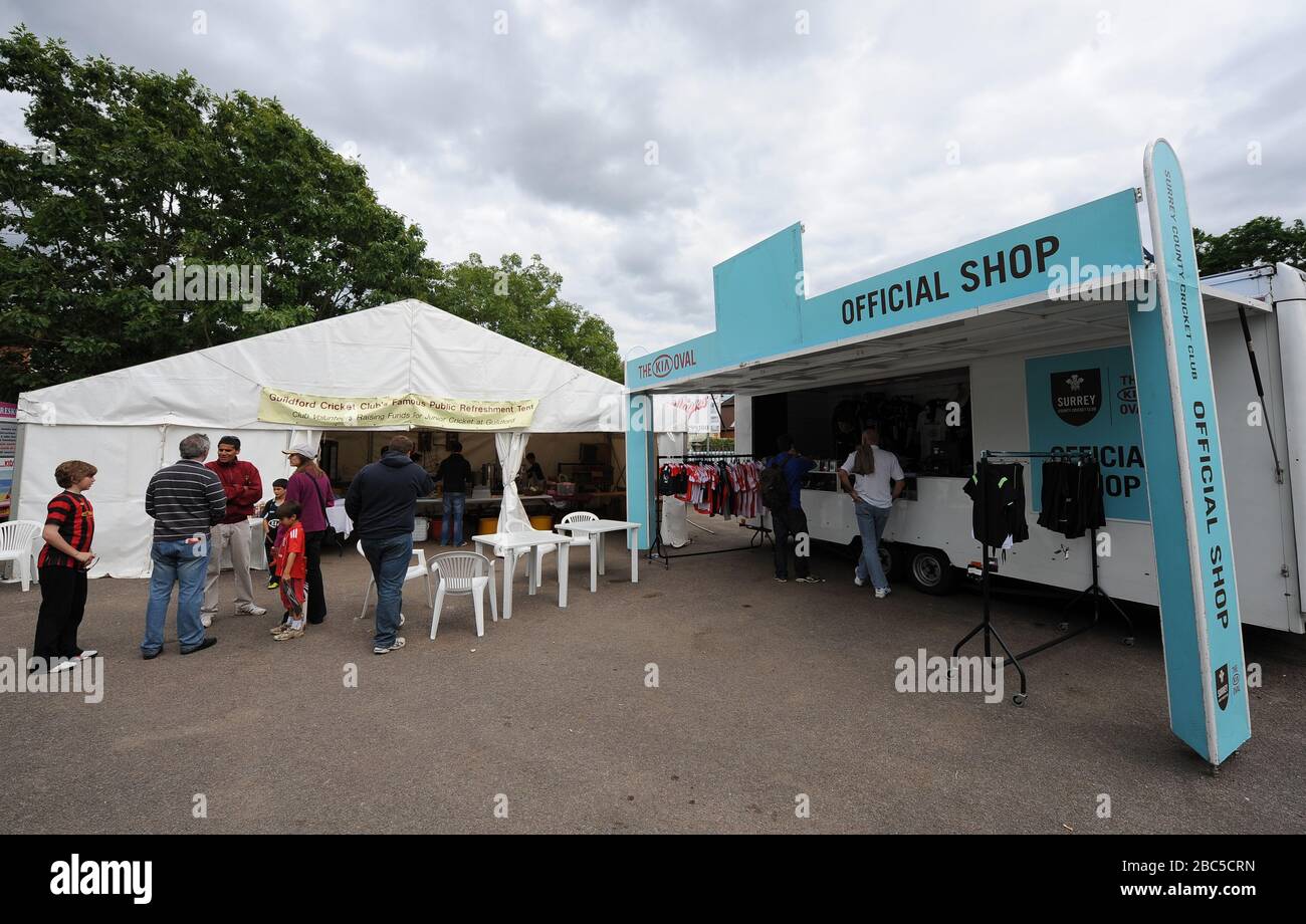 General view of an official Surrey Shop merchandise stall Stock Photo ...