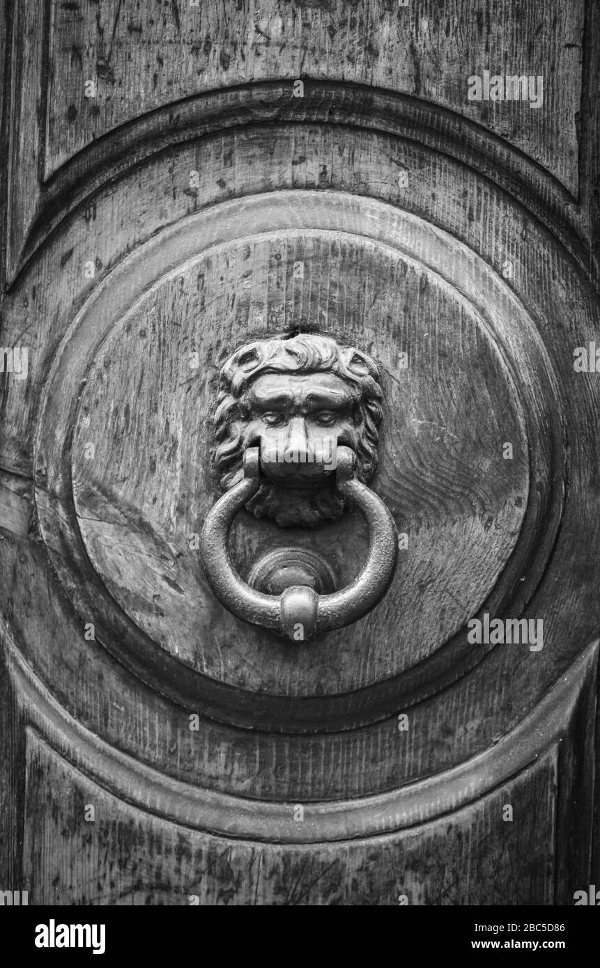 ancient doors close up within the historical streets of Rome Stock ...
