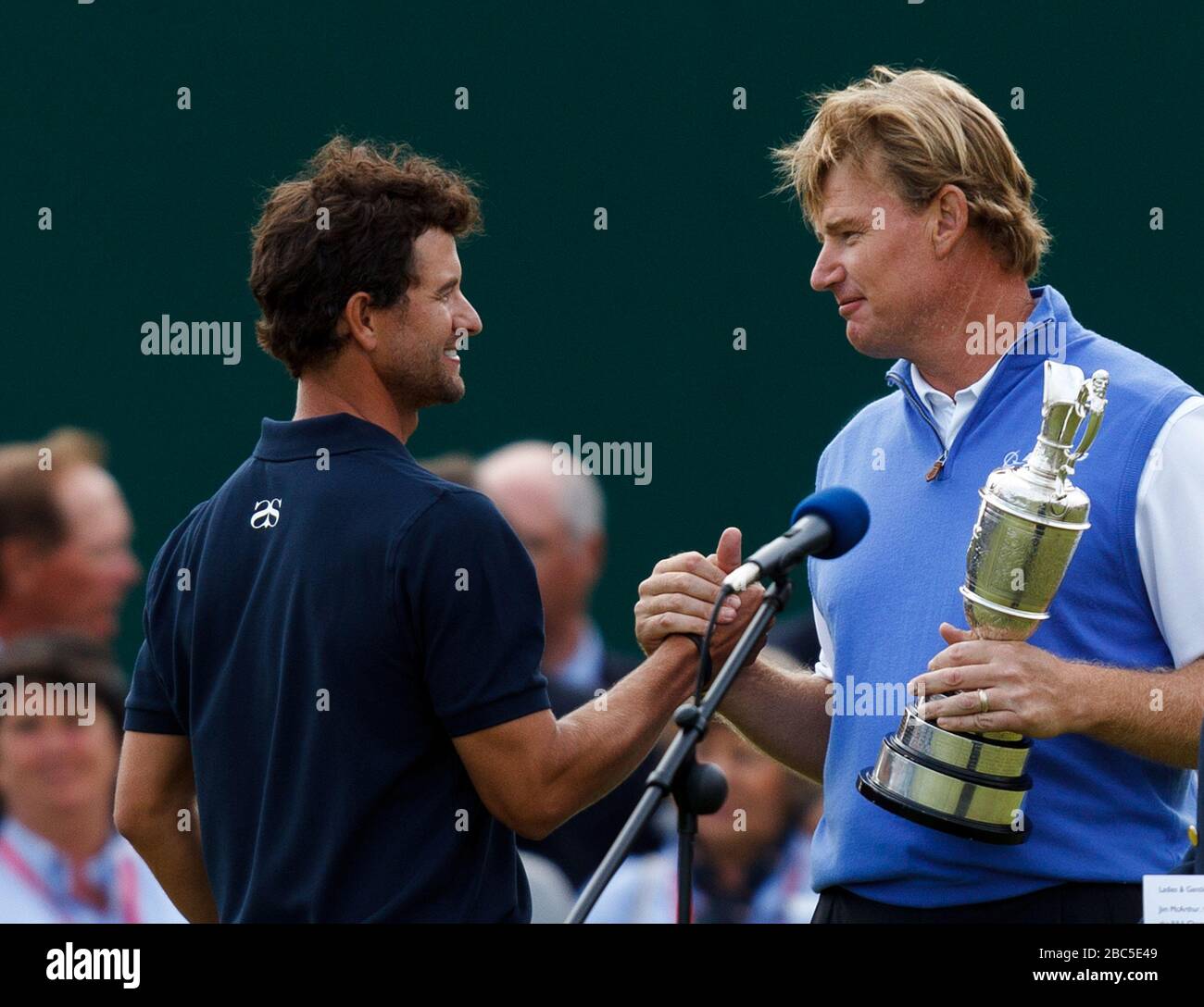 South Africa's Ernie Els consoles Australia's Adam Scott during the ...