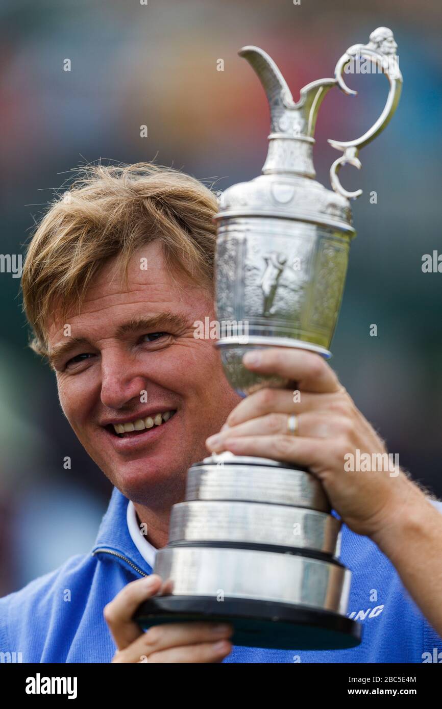 South Africa's Ernie Els celebrates with the trophy after his victory ...