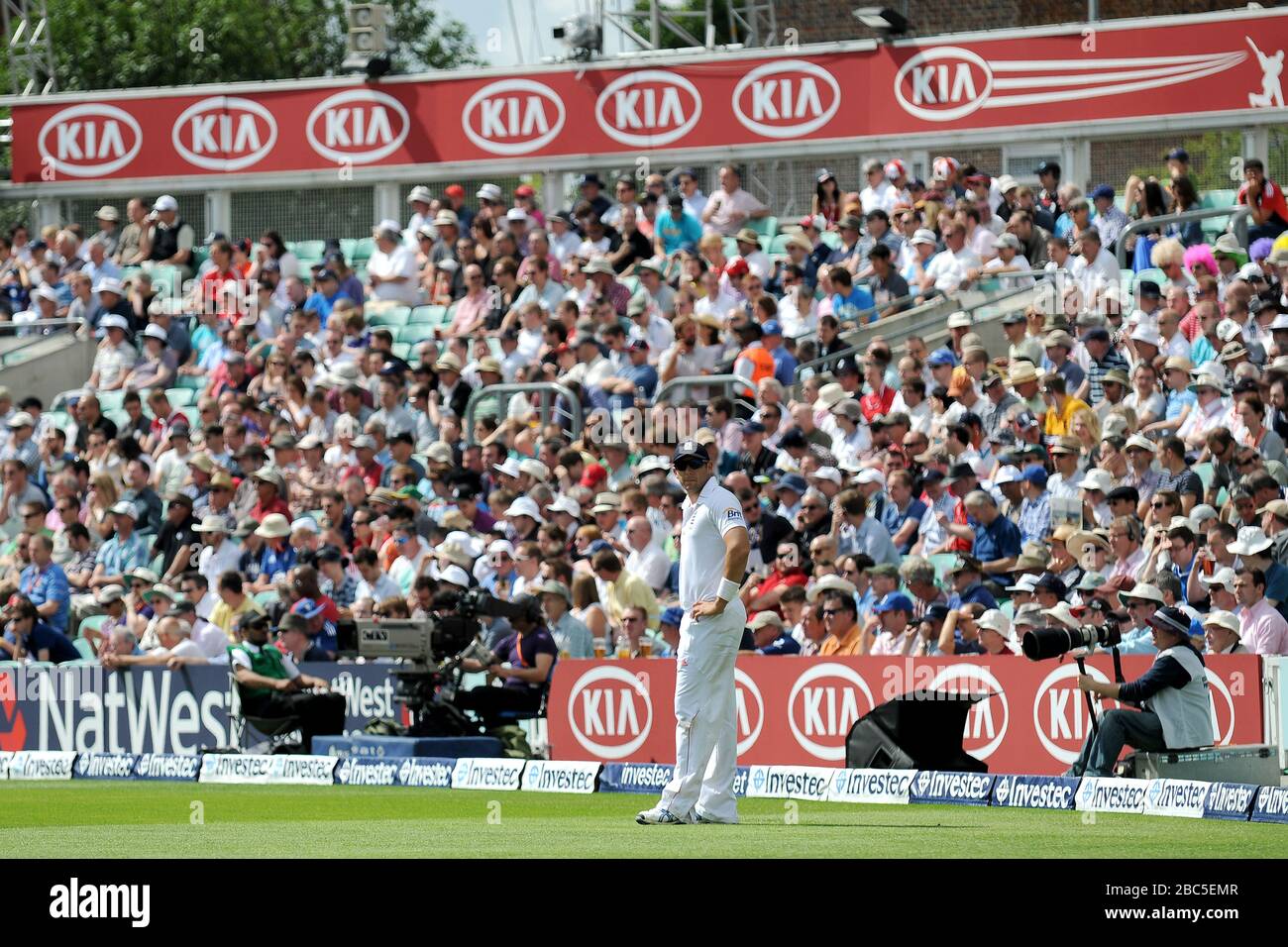 A general view of England's Tim Bresnan standing on the boundary Stock ...