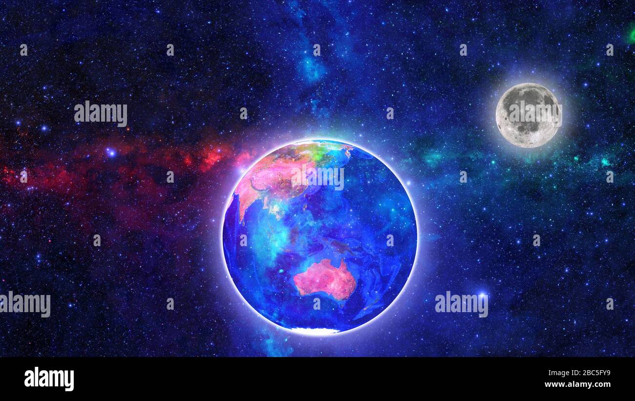 Earth Planet and moon over star space background. Elements of this ...