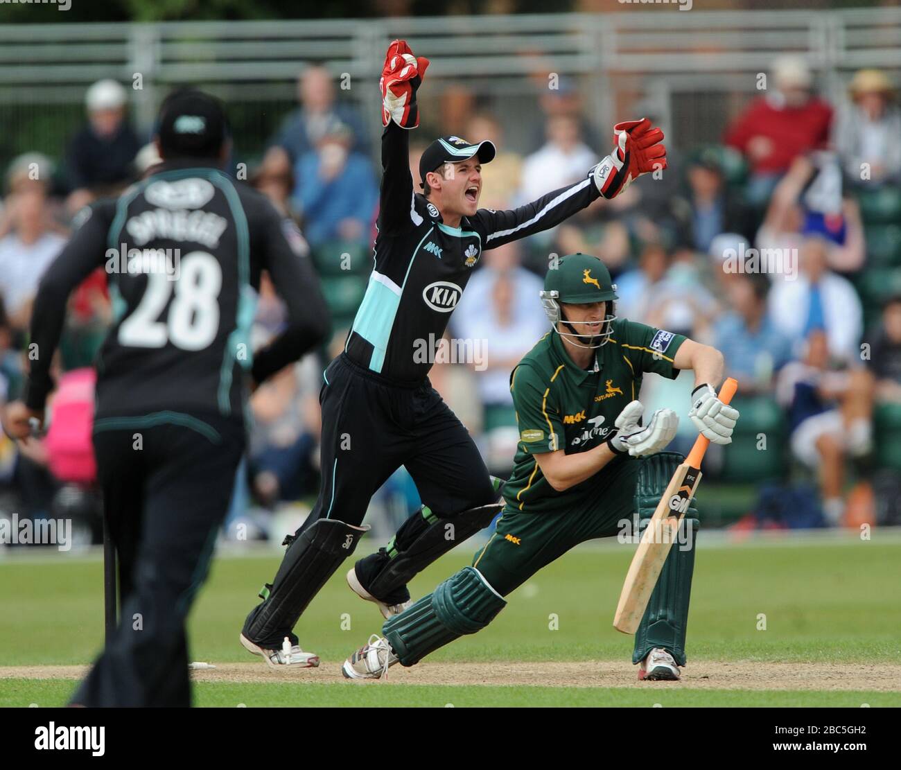 Surrey Lions' Steven Davies celebrates the wicket of Nottinghamshire ...
