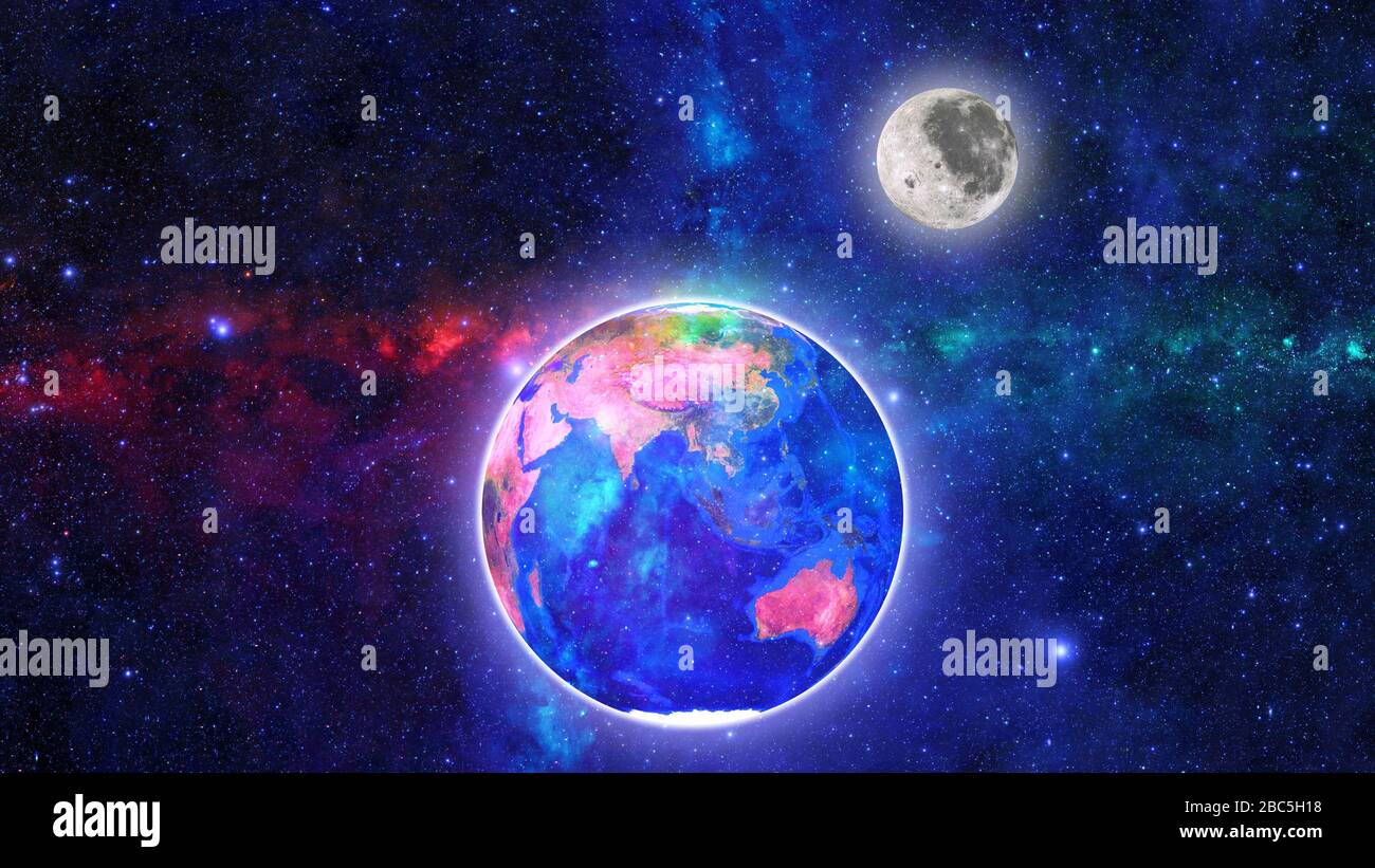 Earth Planet and moon over star space background. Elements of this ...