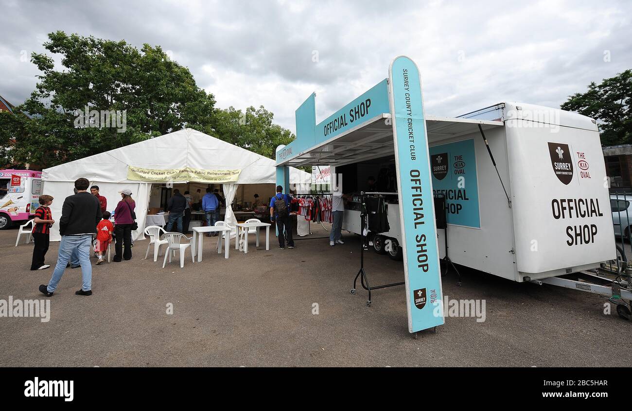 General view of an official Surrey Shop merchandise stall Stock Photo ...