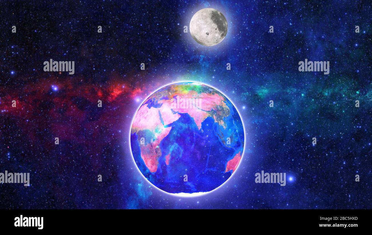 Earth Planet and moon over star space background. Elements of this ...