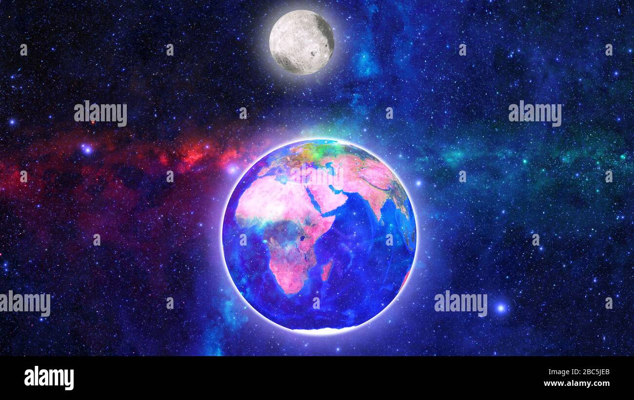 Earth Planet and moon over star space background. Elements of this ...