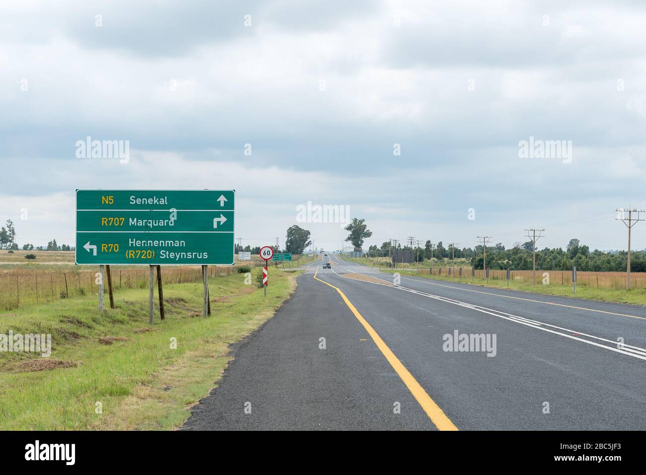 Directional and speed road signs on road N5 near Senekal in the Free ...