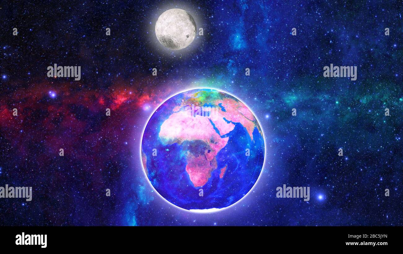 Earth Planet and moon over star space background. Elements of this ...