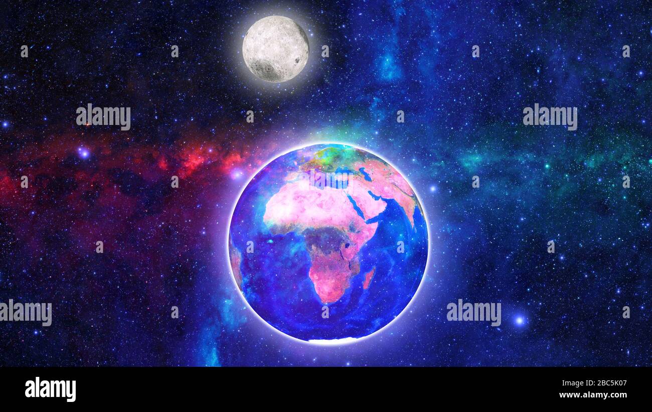 Earth Planet and moon over star space background. Elements of this ...