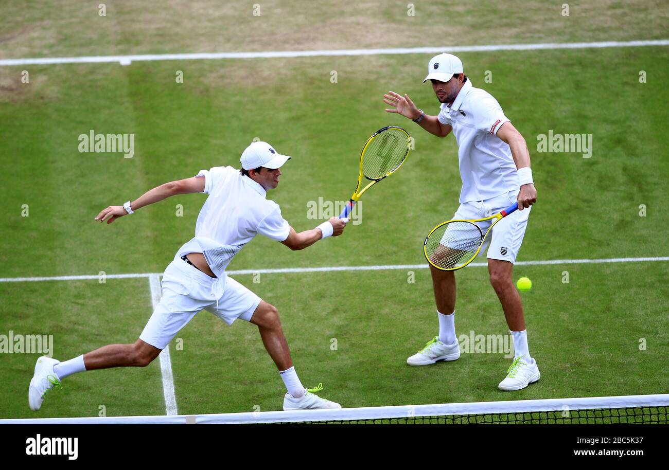 USA's Bob and Mike Bryan in action in their doubles match against ...