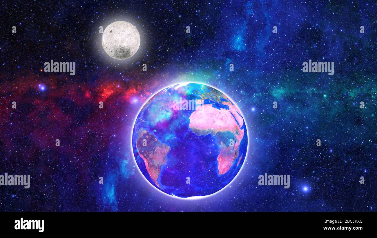 Earth Planet and moon over star space background. Elements of this ...
