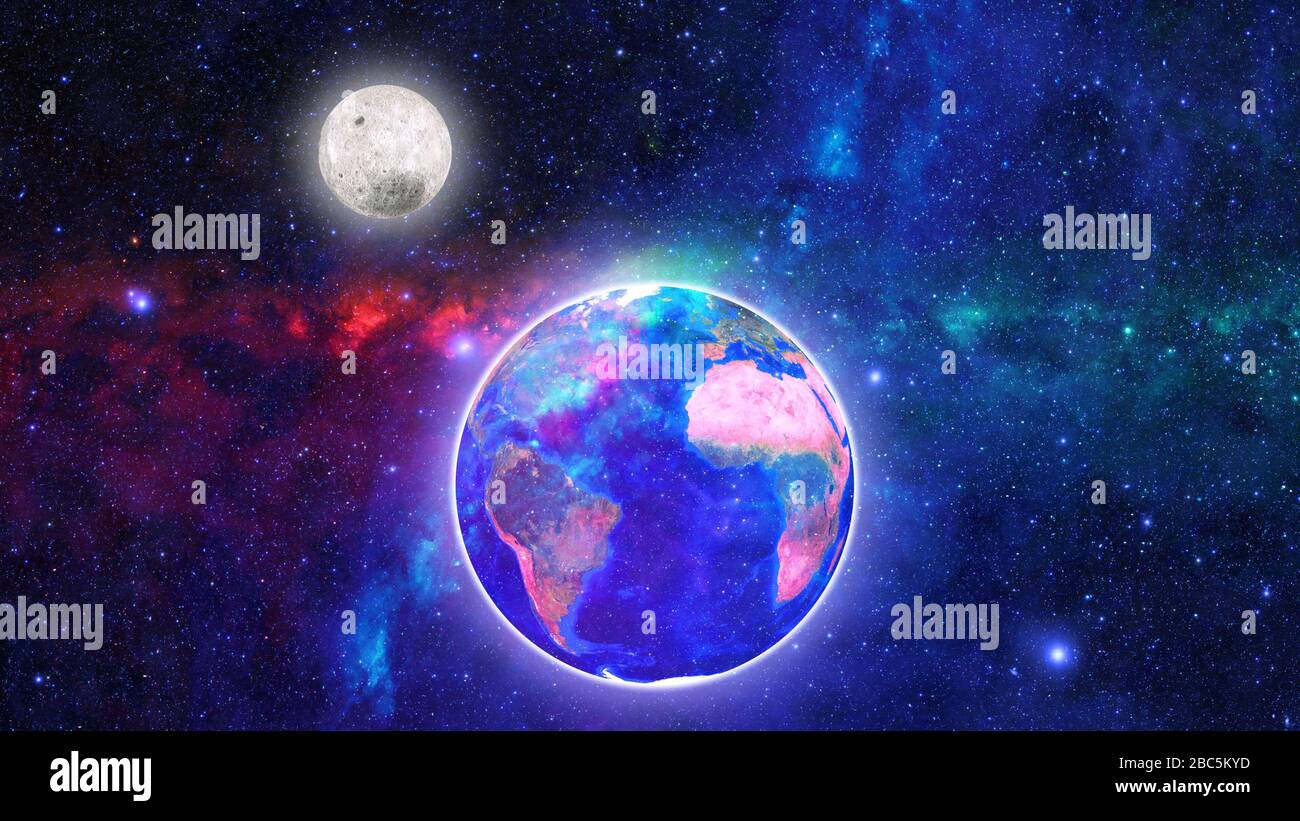 Earth Planet and moon over star space background. Elements of this ...