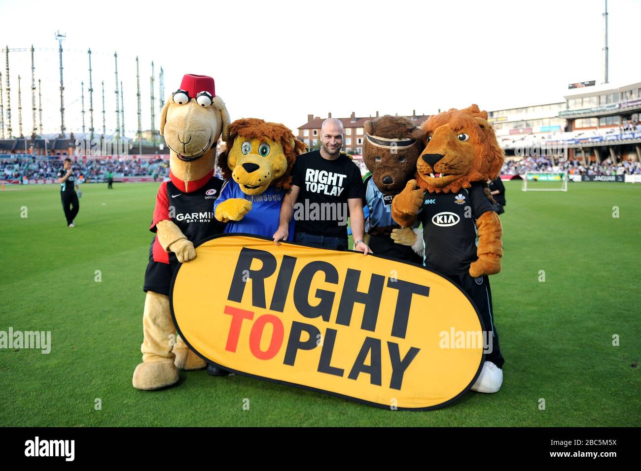 Mascots pose for a photo in support of the Right To Play organisation ...