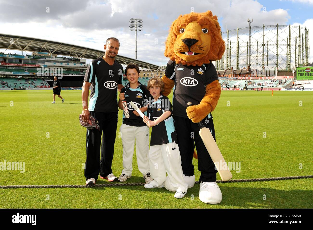 Surrey Lions matchday mascots pose for a photo with club mascot Caesar ...