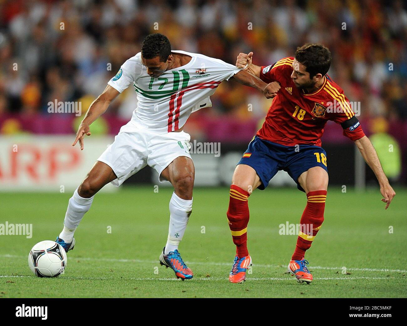 Spain's Ramos Jordi Alba (right) and Portugal's Luis Nani battle for ...