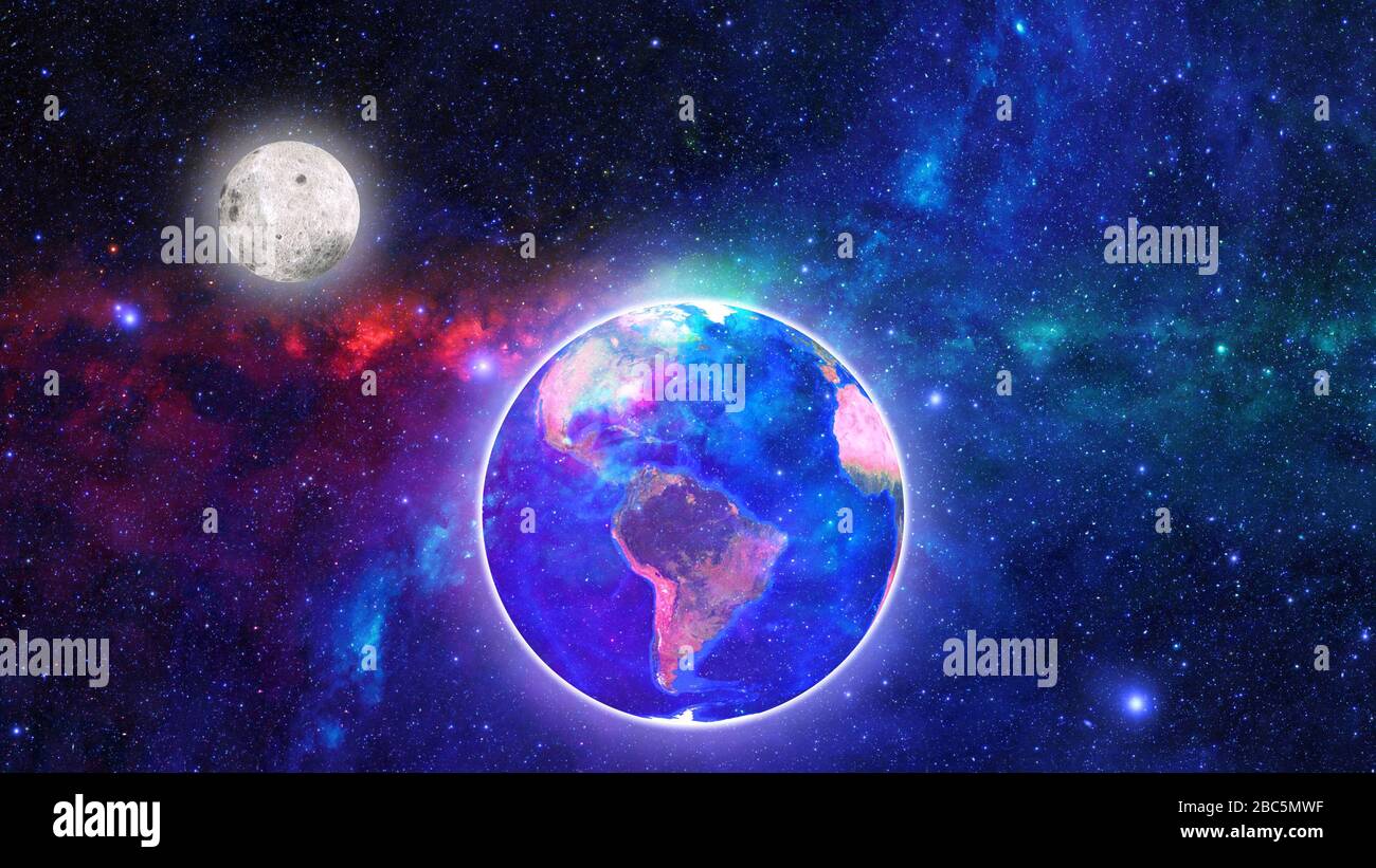 Earth Planet and moon over star space background. Elements of this ...