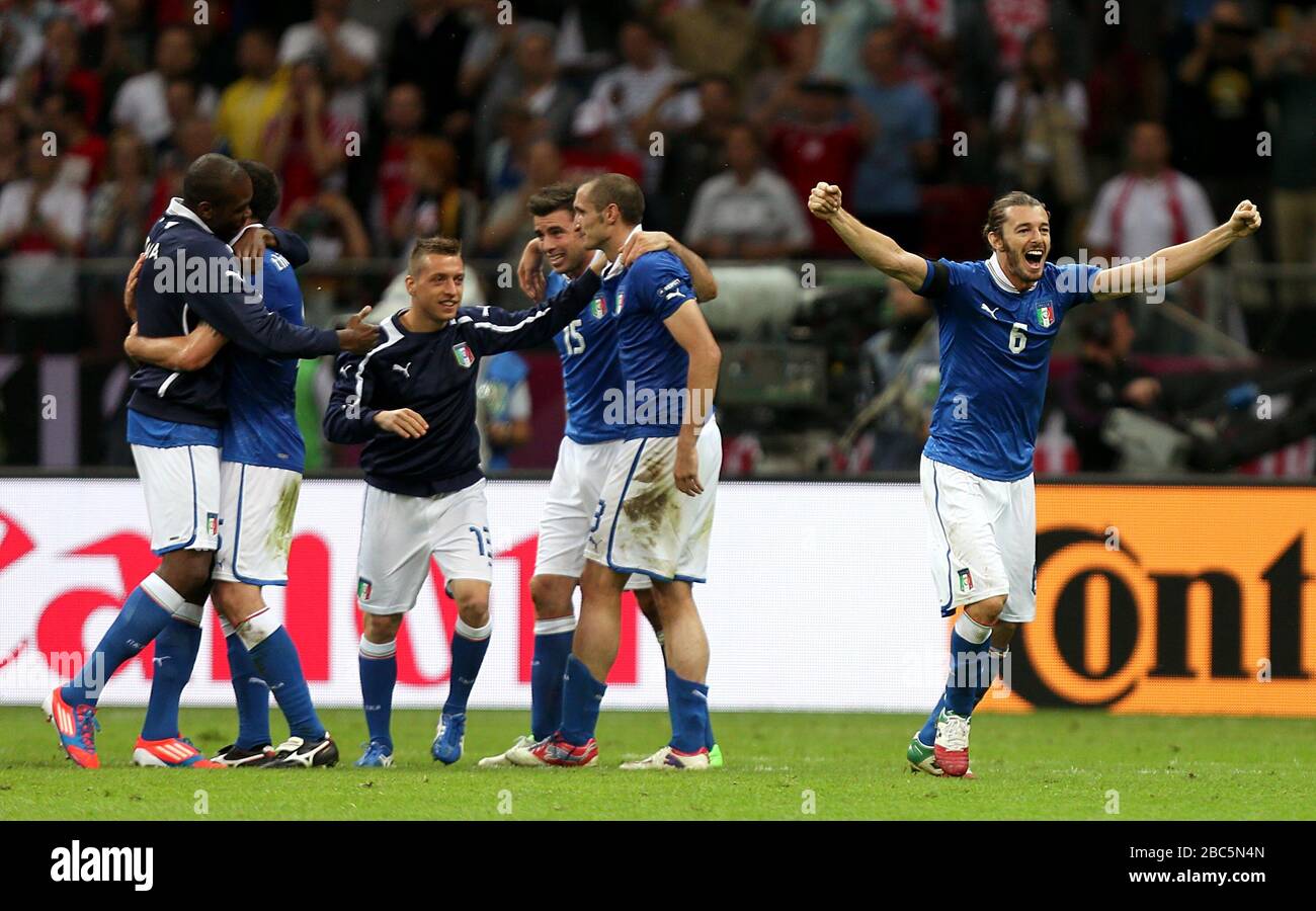Italy's Federico Balzaretti (right) and his team-mates celebrate after ...