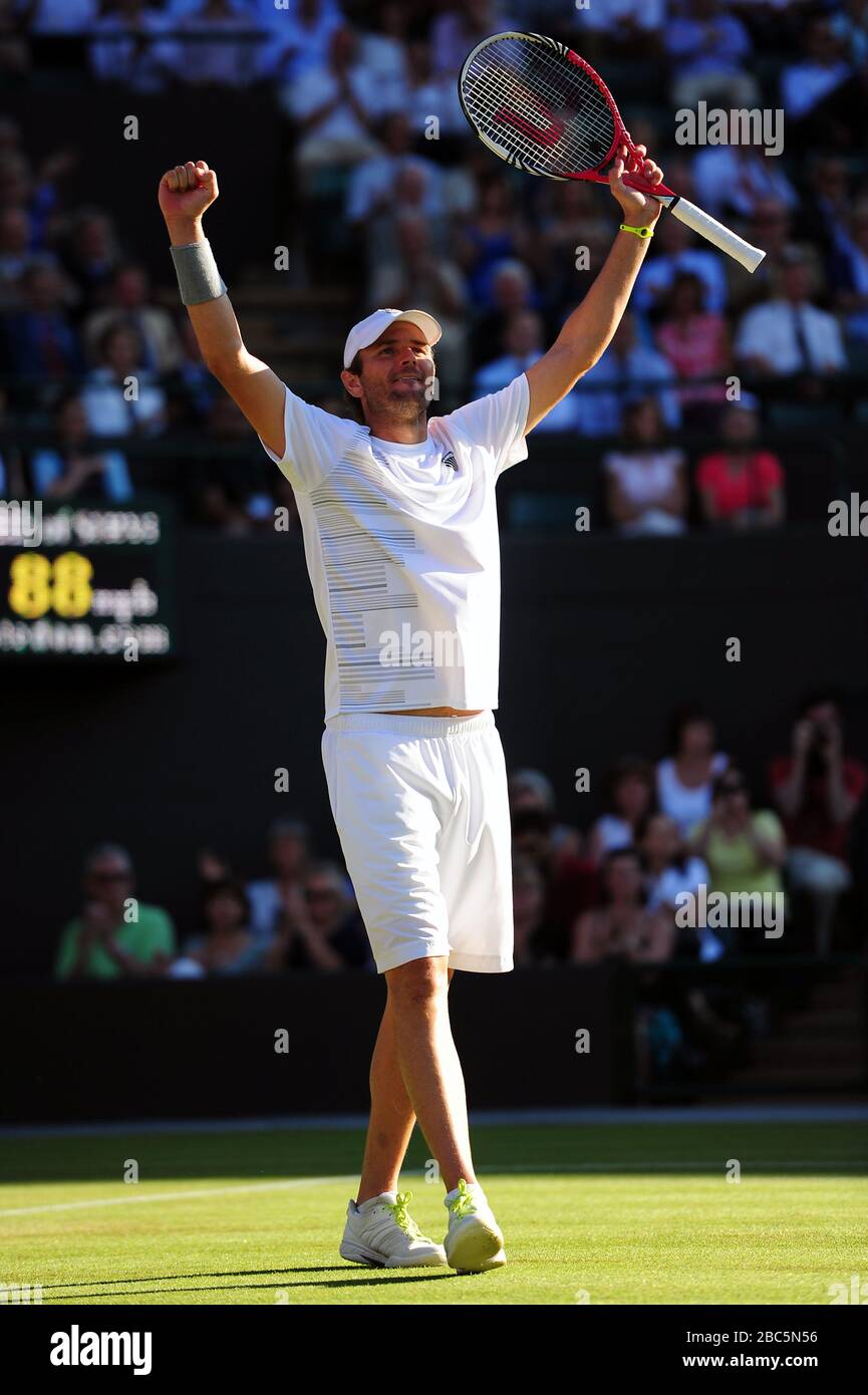 USA's Mardy Fish celebrates beating Great Britain's James Ward Stock ...