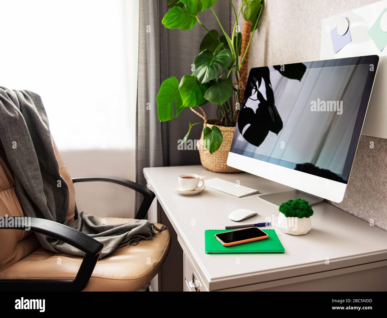 Computer at productive home workplace. Using computers and gadgets to ...