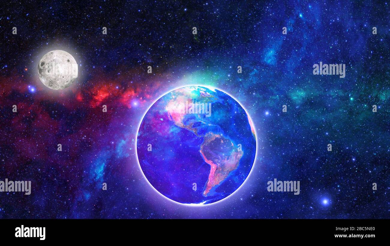 Earth Planet and moon over star space background. Elements of this ...