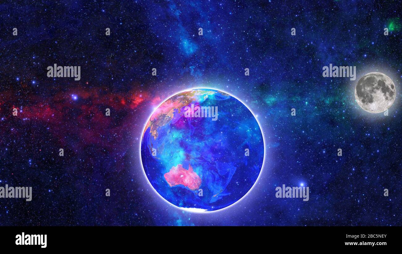 Earth Planet and moon over star space background. Elements of this ...