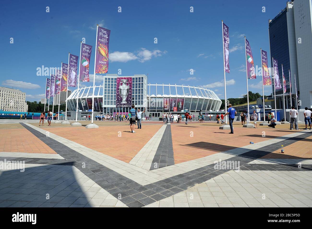 A general view of the Olympic Stadium as fans mill around the ground ...