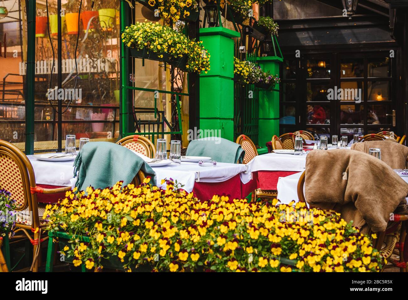 Beautiful retro styled cafe/ restaurant exterior - outdoor chairs and ...