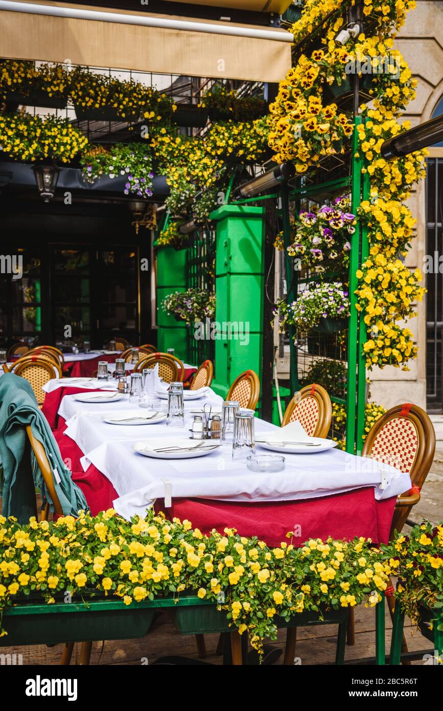 Beautiful retro styled cafe/ restaurant exterior - outdoor chairs and ...