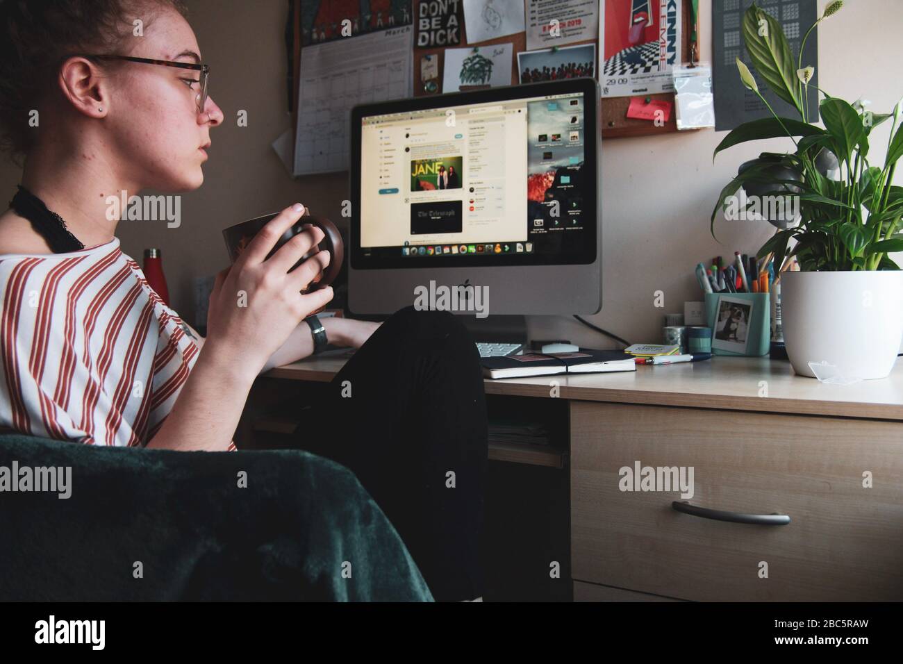 March 2020. A student in isolation, away from home, during the Covid-19 ...