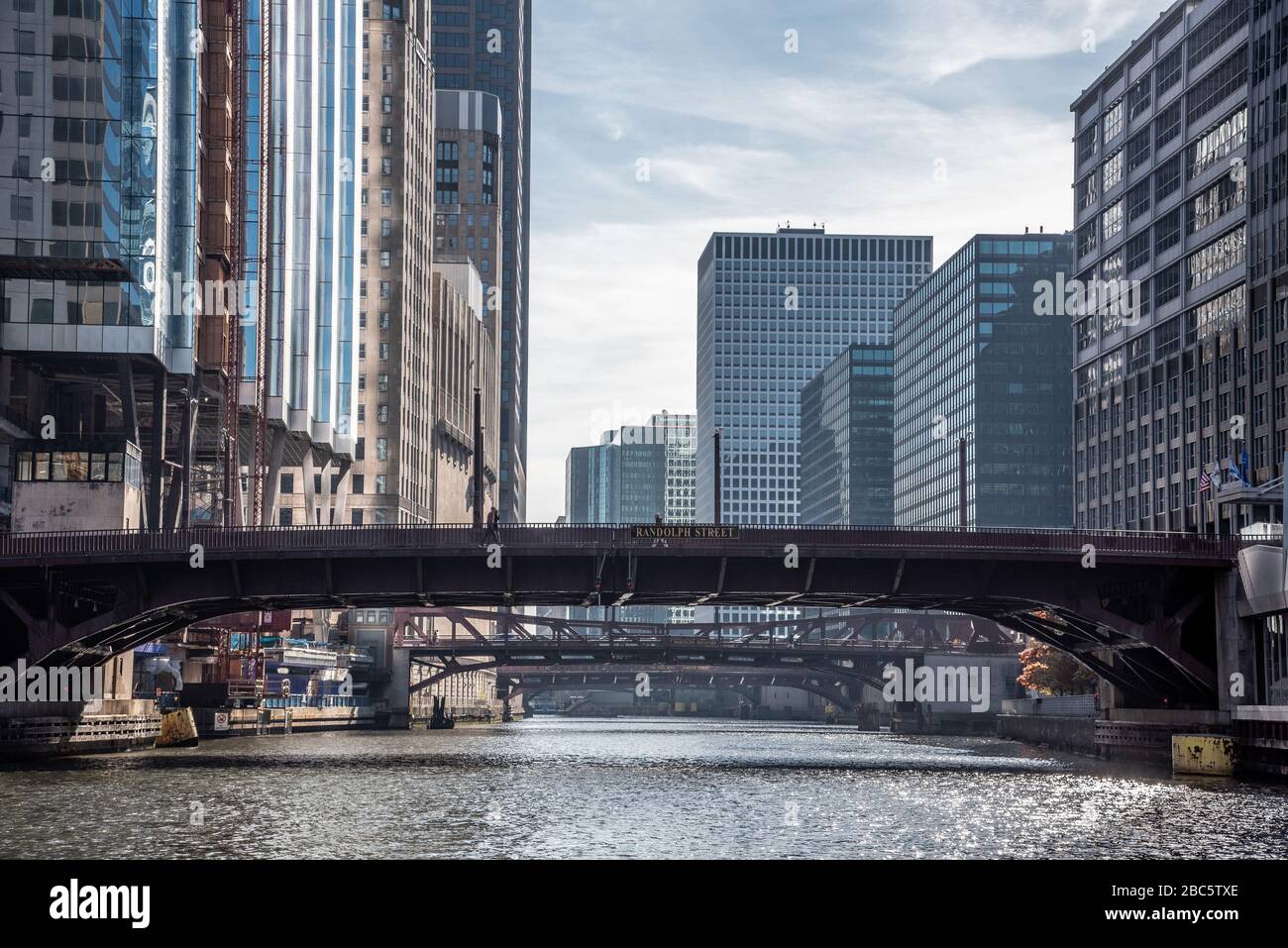One of the many bridges that crosses the river in Chicago Stock Photo ...