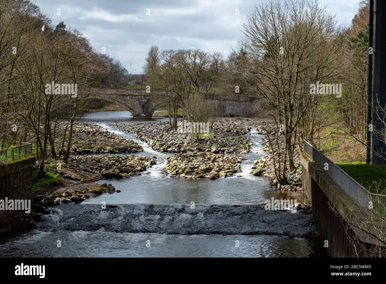 The rock ramp on the river Almond at Howden bridge, Livingston. The new ...