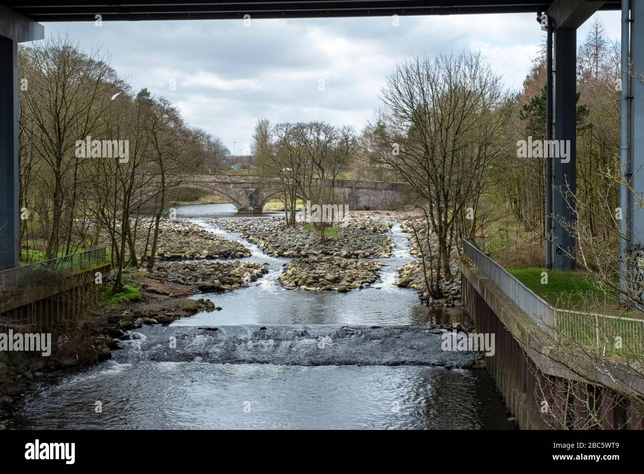 The rock ramp on the river Almond at Howden bridge, Livingston. The new ...