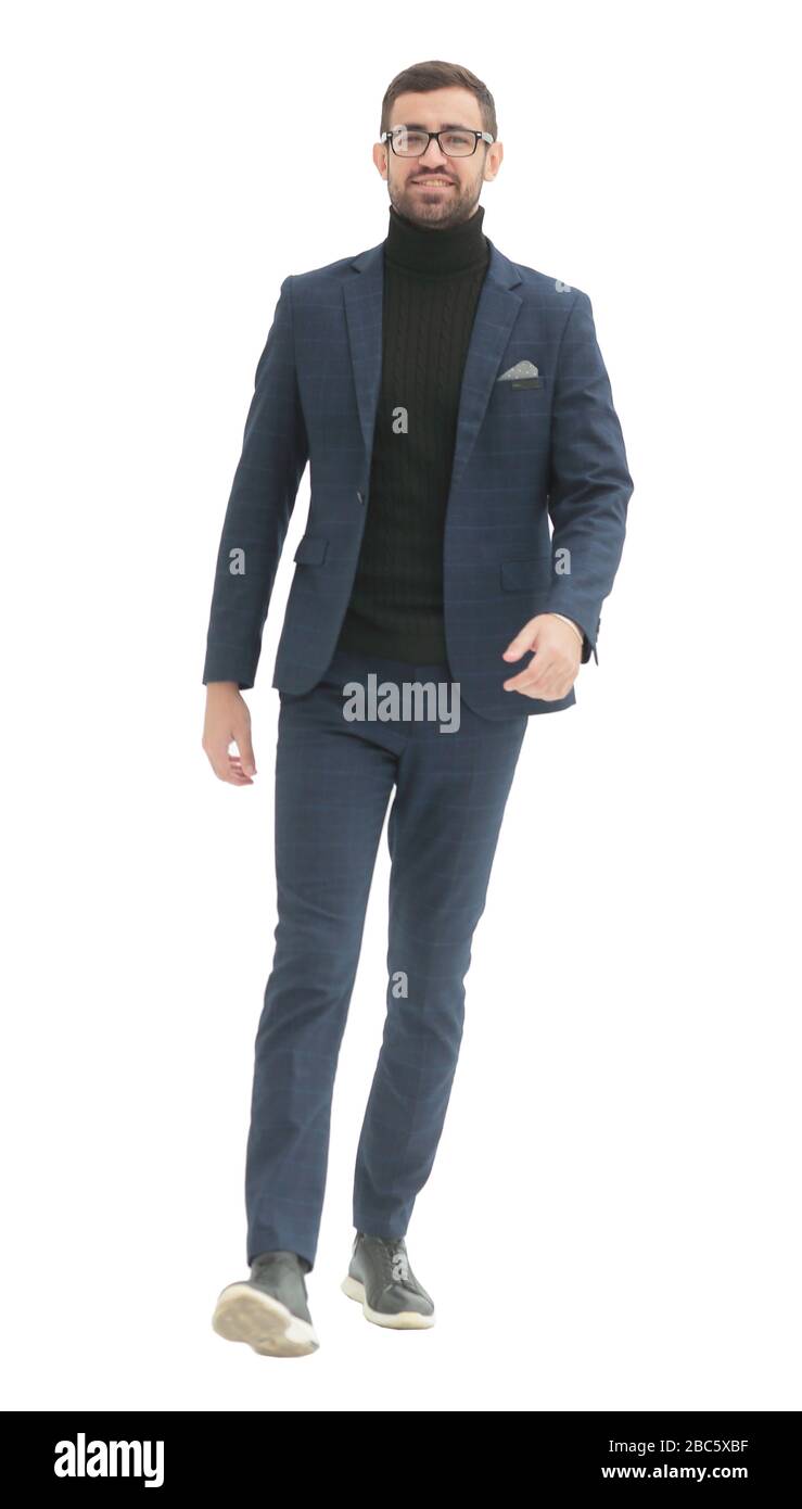 in full growth. confident business man taking a step forward Stock ...